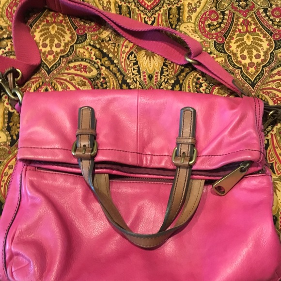 Fossil | Bags | Fossil Pink Large Leather Bag With Strap | Poshmark